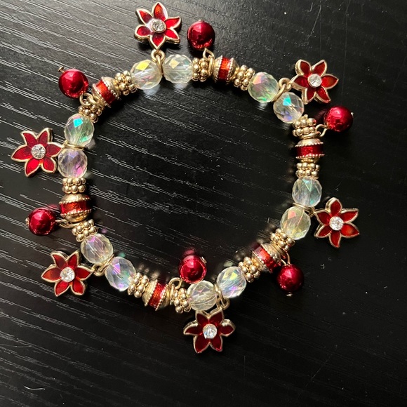 Kenneth Cole | Jewelry | Kenneth Cole Beaded Poinsettia Bracelet Red ...